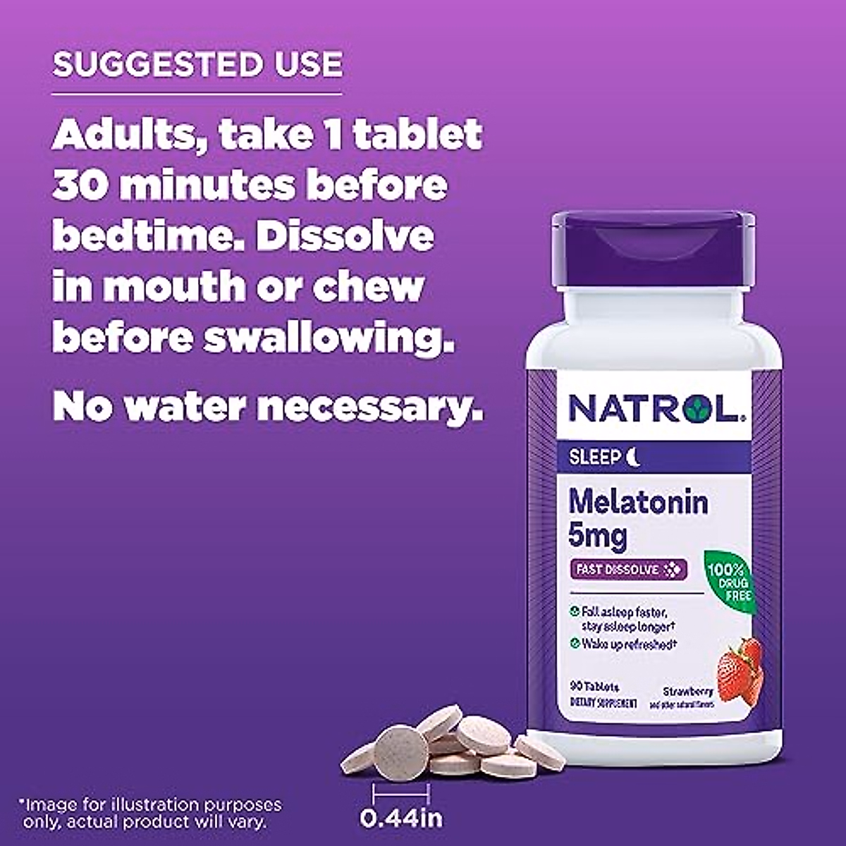 Natrol Fast Dissolve Melatonin 5 mg, Melatonin Supplements for Restful Sleep, Sleep Support for Adults, 90 Strawberry-Flavored Tablets, Up to a 90 Day Supply
