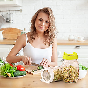 Sprouting Lids, Plastic Sprout Lid with Stainless Steel Screen for Wide Mouth Mason Jars, Germination Kit Sprouter Sprout Maker with Stand Water Tray Grow Bean Sprouts, Broccoli Seeds, Alfalfa, Salad