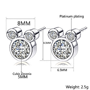 WEILYDF Women's Mickey Stud Earrings Mouse Shape Rose Gold Platinum Plated Zircon Crystal Fashion Jewelry Earring For Women Party Gifts