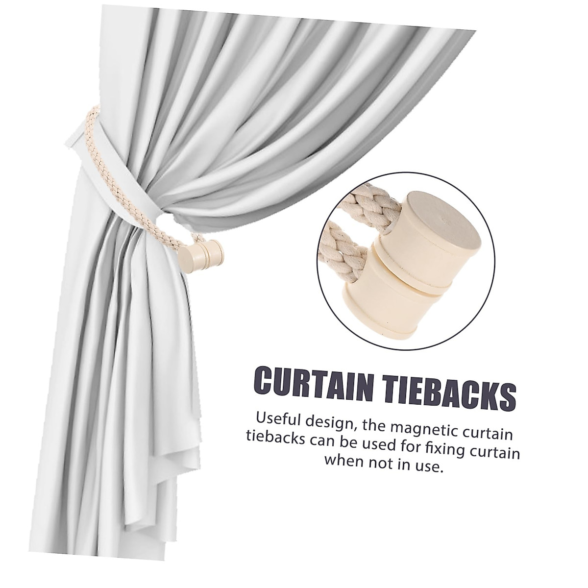 SOLUSTRE Magnetic Tiebacks for Drapes 2 Pack Easy Install No Drilling Needed Cotton Rope Weave Decorative Functional Suitable for Home Office Decor