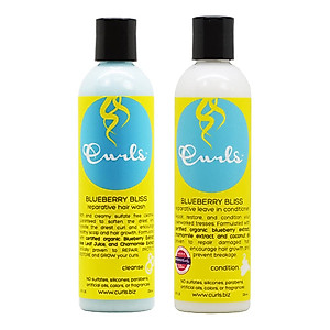 Curls Blueberry Bliss Reparative Hair Wash, 8 Ounces and Reparative Leave In Conditioner, 8 Ounces