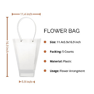 BBC Clear Flower Bouquet Bags with Handle Florist Shop Packaging Supplies, 5 Pcs (11.4 * 5.9 * 16.7inch)