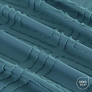 JELLYMONI King Size Grayish Blue Microfiber Tufted Duvet Cover Set, Boho Textured Jacquard Rhombus Geometric Pattern Duvet Cover with Corner Ties & Zipper Closure