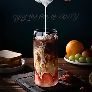 Porkus Glass Cups with Lids and Straws 4pcs Set, 20oz Glass Cups, Glass Coffee Cups, Iced Coffee Cup, Cute Tumbler Cup