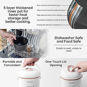 Brown Mini Rice Cooker Small 1 Cup-2 Cup Non-Stick Coated Insert Food Steamer Kitchen Appliances Includes Vegetable Steamer (Mini Rice Cooker-Brown)