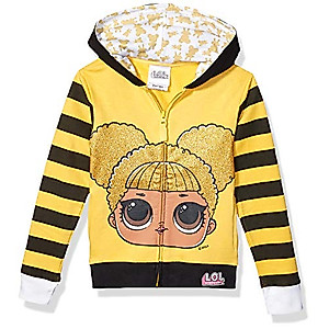 L.O.L. Surprise! girls The Glitterati Queen Bee Big Face Zip-up Hoodie Hooded Sweatshirt, Gold/Black, 10-Aug US