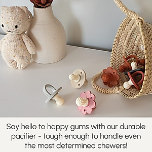 Soothipop Silicone Pacifier Teething Toys for Babies 0-6 Months 12, 18 Months - Pacifier Shaped Baby Teether, Soft Teething Pacifiers for Babies Baby Teething Relief Flower (Rose Pink)