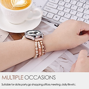 MOFREE Beaded Bracelet Compatible with Samsung Galaxy Watch7/6/5/4 40/44mm Band/Active 2,Watch 4 Classic 42mm 46mm,Watch 5 Pro 45mm Band Women,20mm Handmade Fashion Elastic Crystal Beads Bracelet