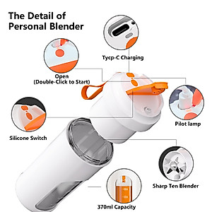 YIKHOM 12oz Portable Smoothie Blender, 10 Blades, 50W Motor, 1600mAh Battery, 3 Drinking Modes, 360 Omni-Directional Crushing, BPA-Free ABS+PCTG Material