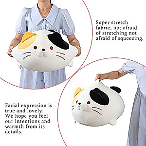 AIXINI 13.7 inch Cute Cat Plush Pillow Stuffed Squishy Animal Cylindrical Body Pillow, Super Soft Fat Cat Chubby Kitten Kawaii Pillow-White