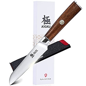 KYOKU 4.5 Inch Paring Knife - Daimyo Series - Fruit Knife with Ergonomic Rosewood Handle, and Mosaic Pin - Japanese 440C Stainless Steel Kitchen Knife with Sheath & Case
