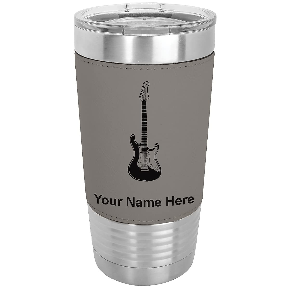 LaserGram 20oz Vacuum Insulated Tumbler Mug, Electric Guitar, Personalized Engraving Included (Faux Leather, Gray)