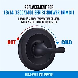 Replacement for Delta Classic 13 Series Single-Function Trim Kit, T13020-BL Matte Black Shower Handle, Fit Delta Shower Valve R10000 Series (Cartridge Not Included)