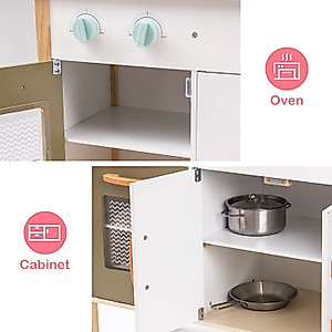 ROBOTIME Wooden Play Kitchen for Kids, Toys Kitchen with Light & Sound & Range Hood, Kids Kitchen Playset with Plenty of Play Features, Pretend Play Kitchen Set for Girls Boys Ages 3+