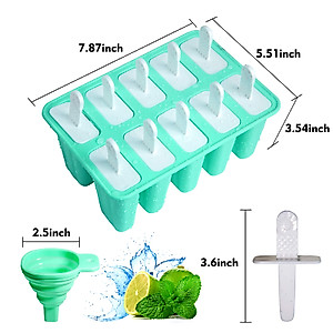 Popsicles Molds, Silicone Popsicle Mould BPA Free Ice Pop Molds Reusable 10 Cavities Popsicle Maker with Popsicle Sticks, Funnel and Cleaning Brush (Forest Green)