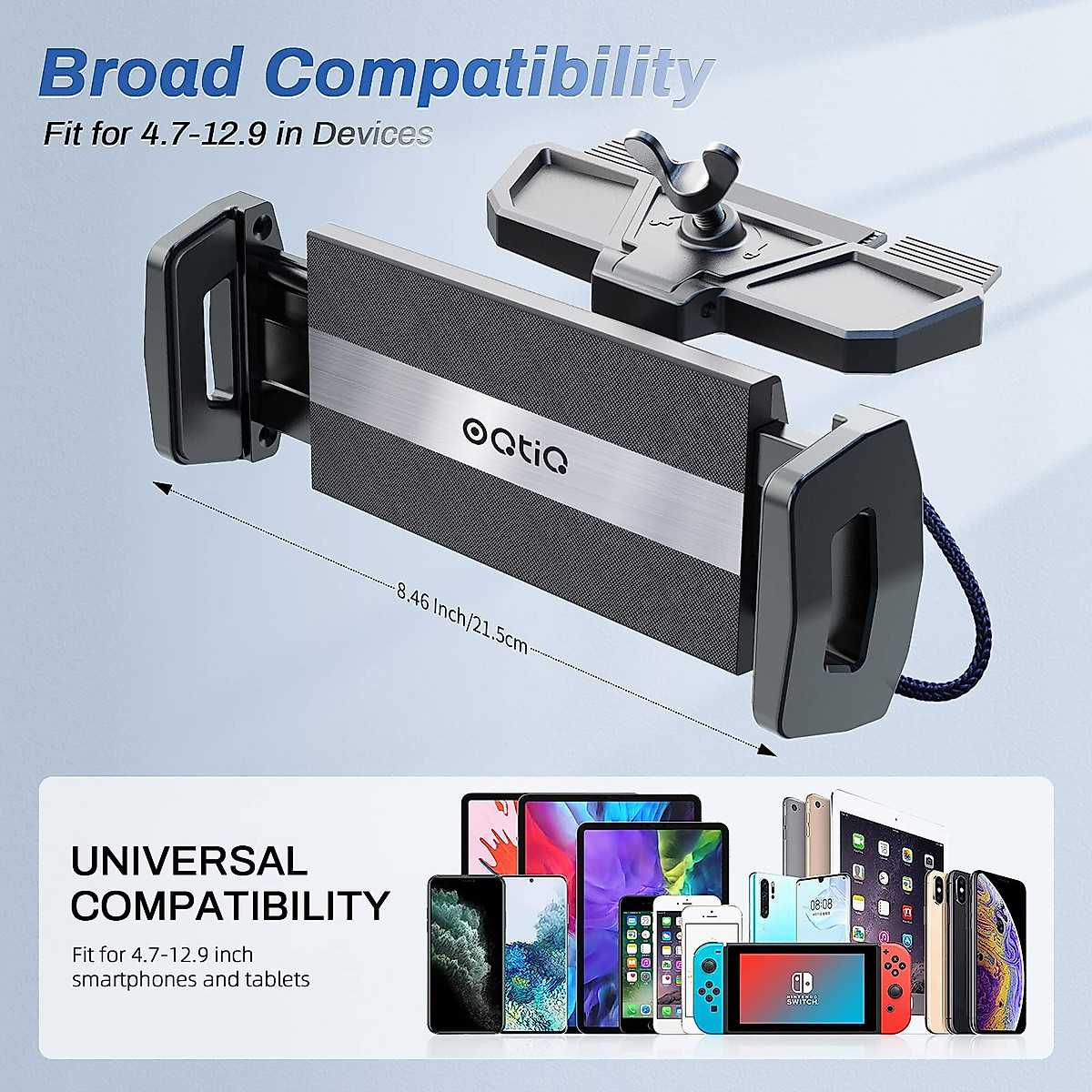 OQTIQ CD Slot Tablet Car Mount for 5-12.4” Tablet, Universal Tablet Car Holder, Car Phone Holder Compatible with iPad Pro Air Mini, for Switch, for Samsung, GPS, All 5-12.4” Tabs & 4-7” Phones