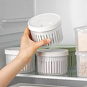 KAFUN 3Pack Berry Keeper Container,Berry Storage Container for Fridge with Lids,Fruit Produce Saver with Removable Strainer Basket,Scallion Storage Box,Fresh Keeper for Scallion Ginger Garlic