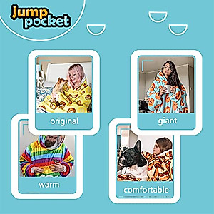 Jump Pocket Blanket Hoodie | Oversized Microfiber & Sherpa Wearable Blankets| Adult & Kids Size (Rainbow)