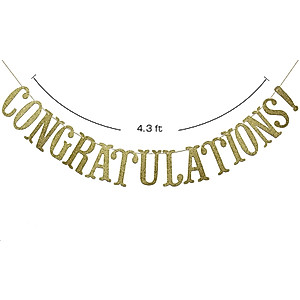 Congratulations Gold Glitter Sign Banner- Graduation, Wedding, Retirement Party Supplies Decorations (Gold)