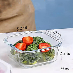 R.repad yay Square Glass Food Storage Containers, Small Square Glass Containers With Airtight Lids, 14oz Glass Meal Prep Containers, Glass Leak-proof Soup Container, Microwave Freezer Safe -(4PC)