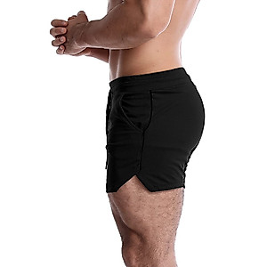 EVERWORTH Men's 5 Inch Inseam Workout Shorts Athletic Gym Shorts Bodybuilding Short Shorts Casual Running Shorts Black US S