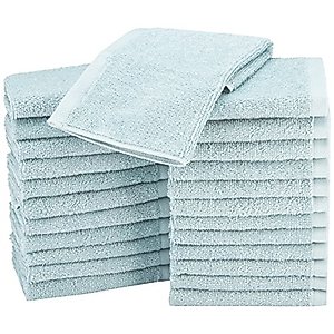 Amazon Basics Fast Drying, Extra Absorbent, Terry Cotton Washcloths - Pack of 24, Ice Blue, 12 x 12-Inch