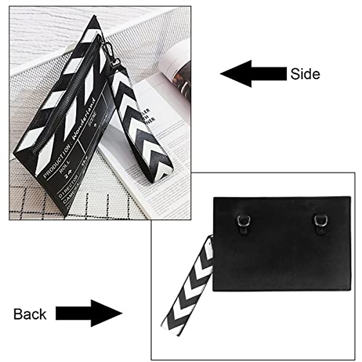 Novelty Evening Purse Envelope Wristlet Crossbody Shoulder Handbag for Women Girls Movie Film Cut Action Clapboard Clutch Black
