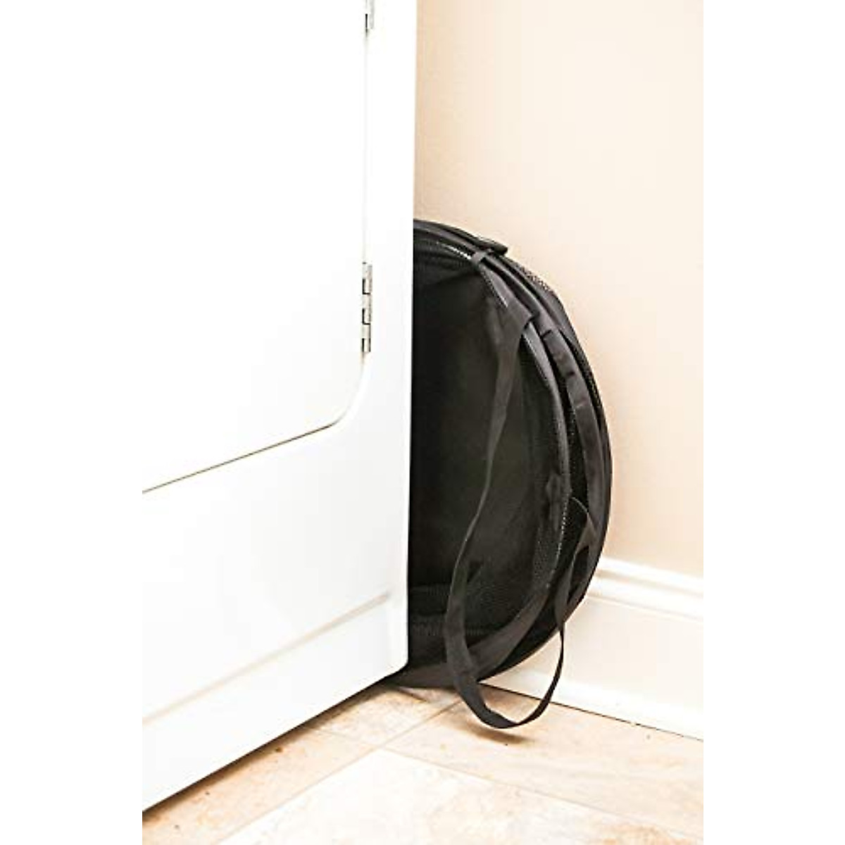 Camco Pop Collapsible Mesh Hamper Basket with Handles-Easy to Store and Clean, Perfect for Travel, Dorms, and More, Minimizes Moisture Caused Laundry Odors-Black (51977)