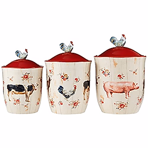 Certified International Farmhouse 3 pc. Canister Set Servware, Serving Acessories, Multicolred