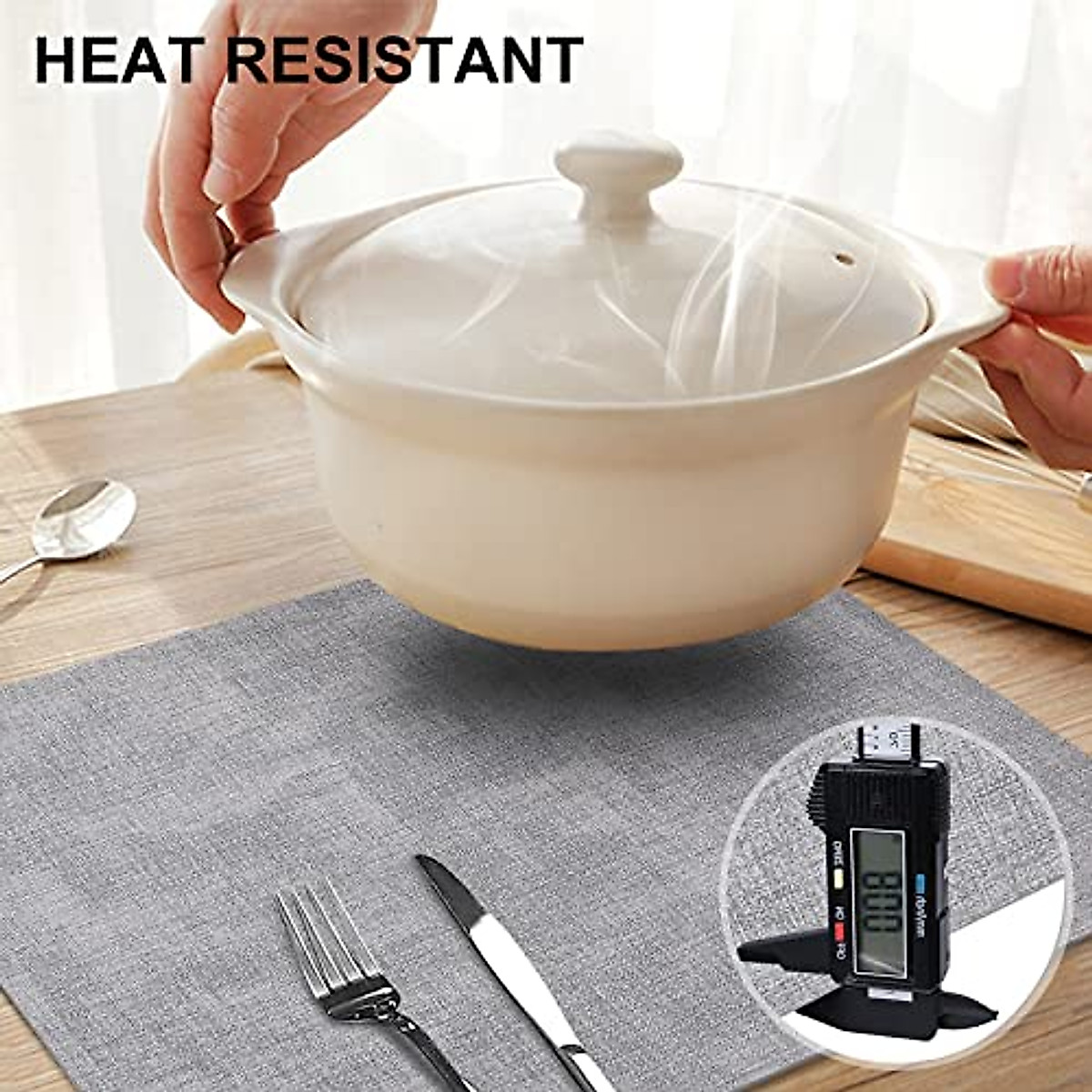 homing Faux Leather Heat Resistant Placemats Set of 6 – Waterproof Wipeable Dining PU Place Mats for Indoor & Outdoor, Easy to Clean - Light Grey