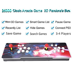 Uiexer 26000 Classic Arcade Pandora's Box, 3D Arcade Game Console Support 3D Game, 1280x720 Full HD, Search/Save/Hide/Pause Game, HDMI VGA, 4 Players Online Game