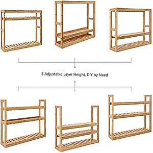 Domax Bamboo Bathroom Shelf 3-Tier Wall Mount Storage Rack Multifunctional Adjustable Layer Free Standing Over Toilet Utility Shelves Living Room Kitchen (Bamboo)
