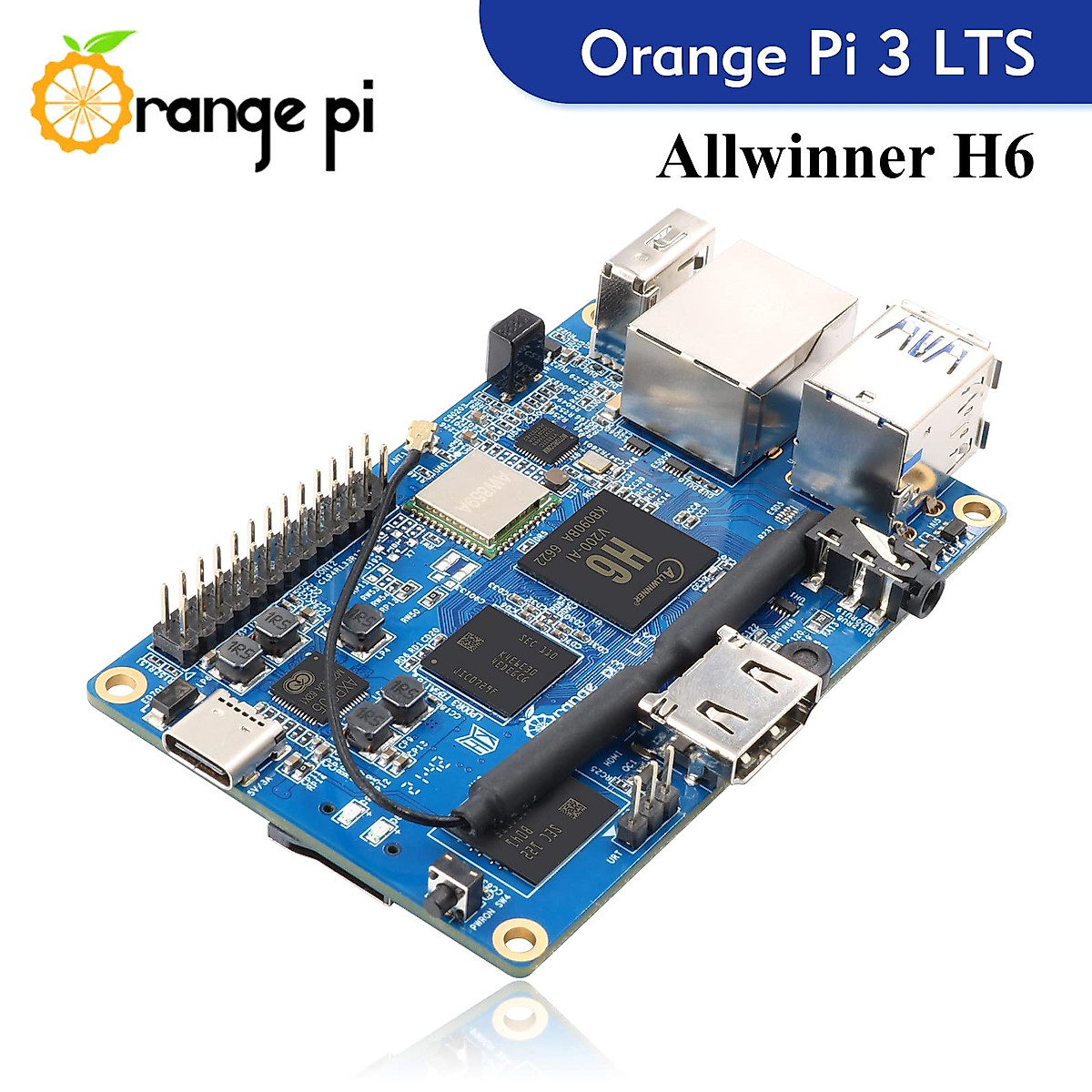 Orange Pi 3 LTS Allwinner H6 2GB LPDDR3 8GB EMMC Flash Quad Core 64 Bit Single Board Computer Support Android 9.0, Ubuntu, Debian Mini PC (PI3 LTS)
