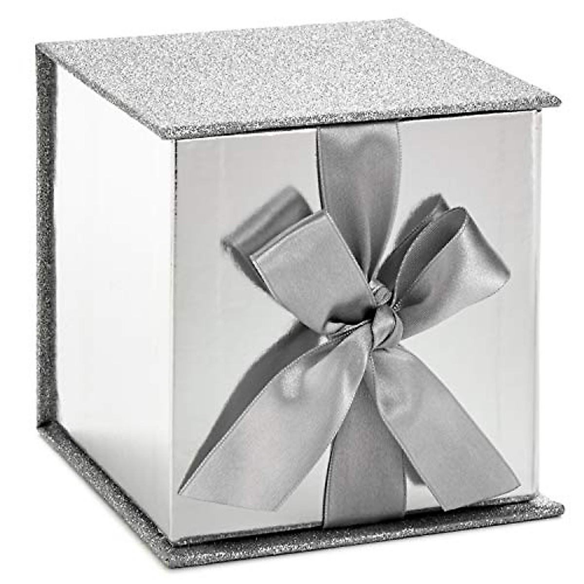 Hallmark Signature 4" Small Gift Box with Paper Fill (Silver Glitter) for Graduations, Valentines Day, Birthdays, Weddings, Engagements, Christmas and More