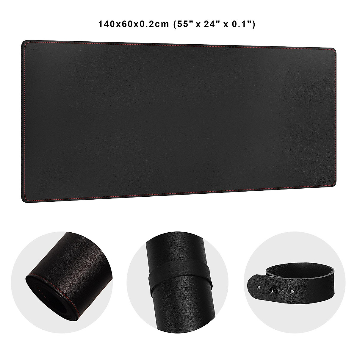 ZORESYN Large Desk Pad (55.1"x23.6") - PU Leather Office Desk Mat, Waterproof Desk Protector with Smooth Surface, Durable Stitched Edges - Black, Oversized Desk Mat for Home & Office
