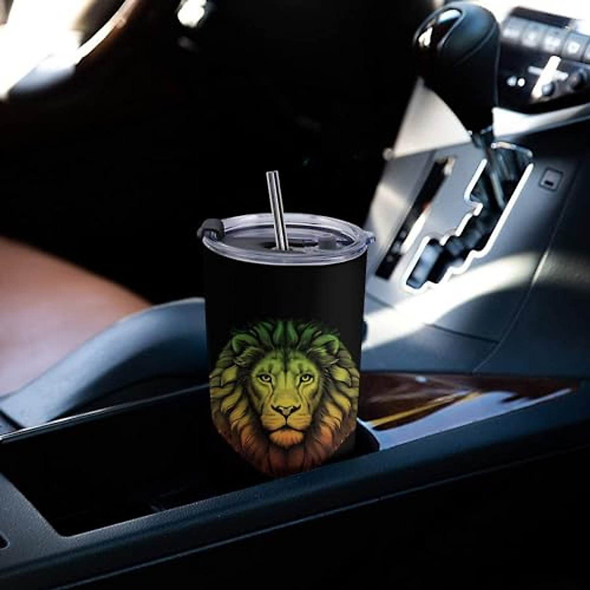 Rasta Lion Head 20 Oz Travel Coffee Mug with Lid Tumbler Drinking with Straw Brush Water Car Cup