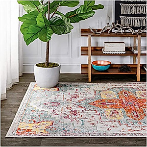 JONATHAN Y CAV100A-3 Zafra Vintage Medallion Indoor Area-Rug Bohemian Floral Rustic Easy-Cleaning High Traffic Bedroom Kitchen Living Room Non Shedding, 3 ft x 5 ft, Coral/Blue/Multi