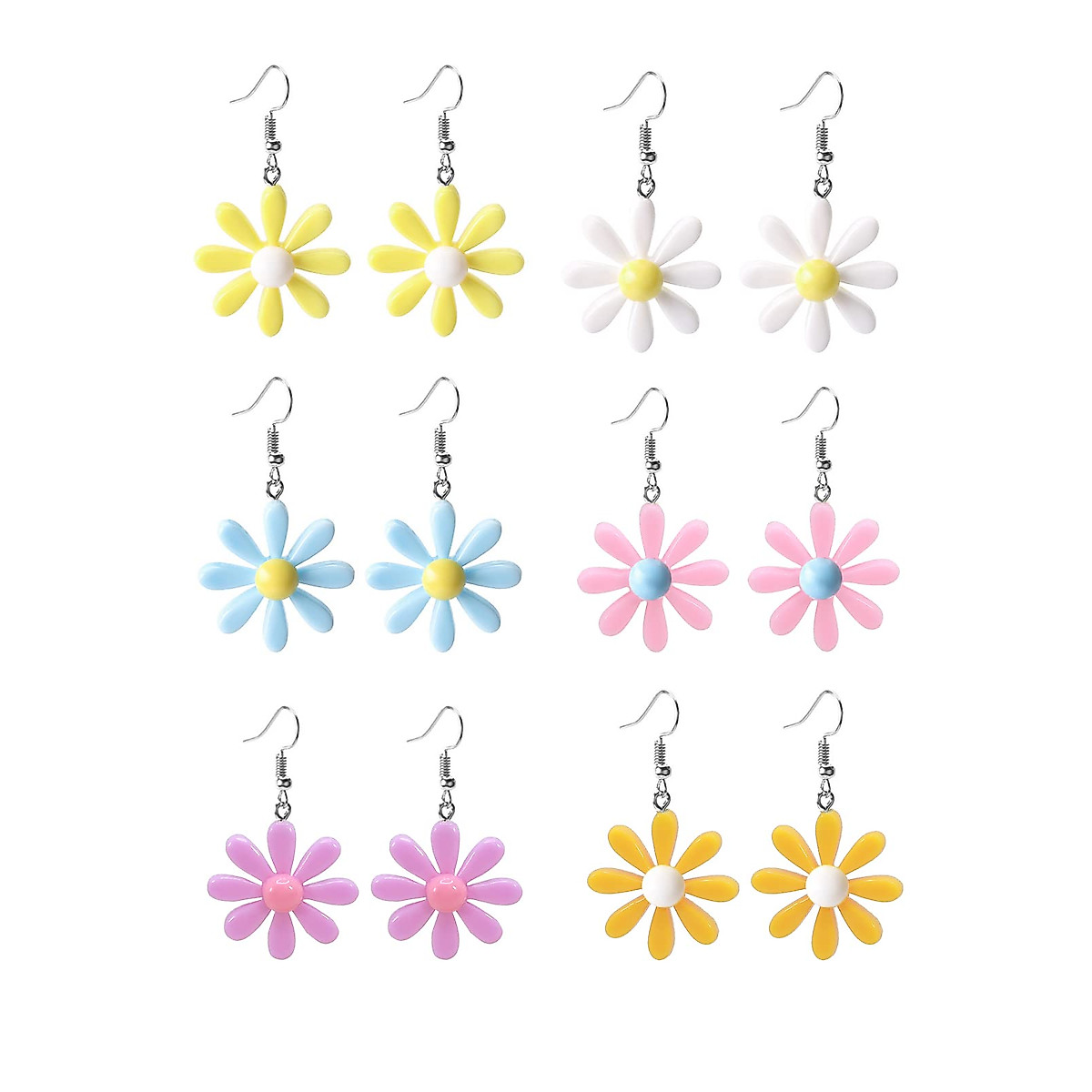 6 Pairs Flower Earrings Summer Earrings Daisy Earrings Kawaii Earrings Yellow Earrings Funky Earrings for Women