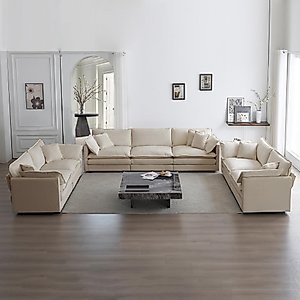 mikibama Luxury Oversized 3 Piece Sofa Set, 2 Pieces of 2 Seater and 1 Piece of 3 Seater Sofa, Modern Chenille Comfy Cloud Couches Set with 13 Pillow for Living Room Office, Light Coffee