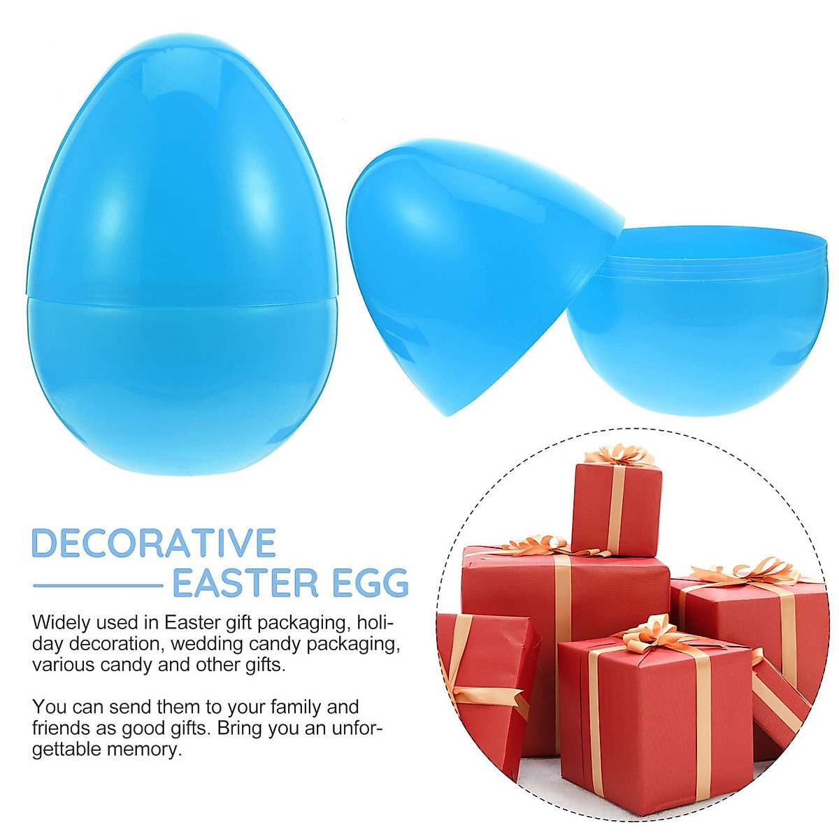 Zerodeko Plastic Easter Egg, Jumbo Eggs Empty Fillable Egg Shaped Storage Box Decorative Container Holder Treat Packaging Supplies for Candy, Cookie, Party Favors (12 x 8.5in, Blue)