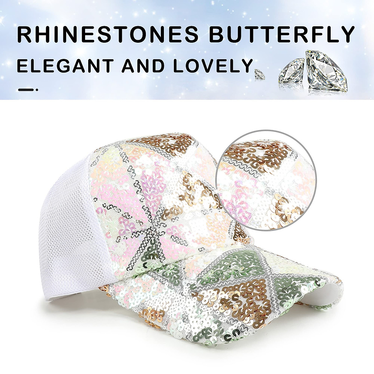 Baseball Cap Sun Hat Rhinestone Sequin Cap Diamond Bling Hat Cute Cool Summer Hats Fashionable Trucker Hats for Women Men