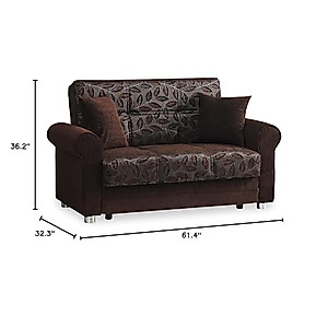 Sweet Home Stores LEA Collection 61" Loveseat with Storage, Firm, Fabric, 2 Seater, Convertible Small Sleeper Couch Bed for Living Room or Home Office, Dark Brown