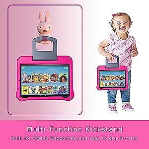 Fire HD 10 Tablet Case for Kids (2021 Release, 11th Generation), Oqddqo Amazon Kindle 10 Plus Case, Incompatible with iPad, Specially Strengthened Four-Corner Double-Layer Shock with Bracket - Rose