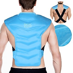 Relief Expert Large Ice Pack for Full Back and Shoulder with Straps, Reusable Gel Cold Pack with Cold Compress Therapy for Discomfort and Fatigue Relief, Post-Workout Recovery with Soft Plush Lining