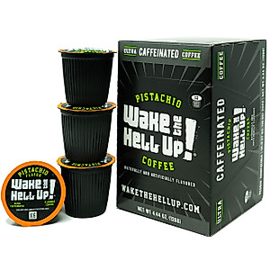 Wake The Hell Up!® Pistachio Flavored Single Serve Coffee Pods Of Ultra-Caffeinated Coffee For K-Cup Compatible Brewers | 12 Count, 2.0 Compatible Pods