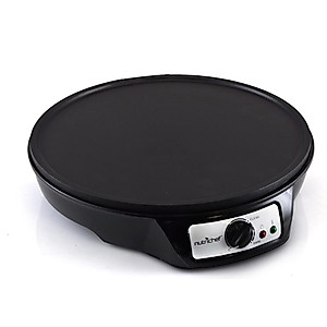 Electric Crepe Maker Pan & Griddle - 12 Inch Nonstick Cooktop - LED Indicators & Adjustable Temperature Control - Includes Spatula, Batter Spreader - Cooks Crepes, Roti & Pancakes