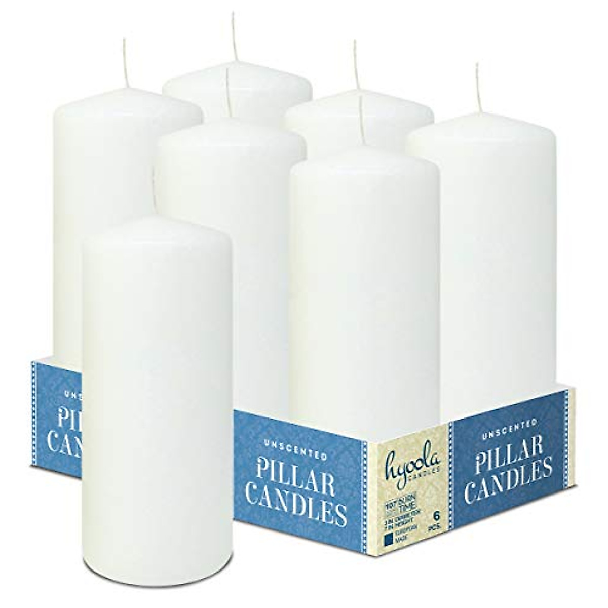 HYOOLA White Pillar Candles 3x7 Inch - Unscented Pillar Candles - 6-Pack - European Made