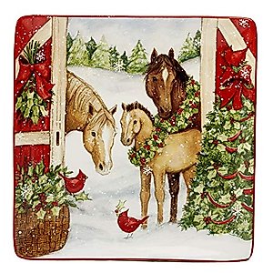 Certified International Christmas on the Farm Square Platter 12.5" Servware, Serving Accessories, One Size, Multicolored,22805