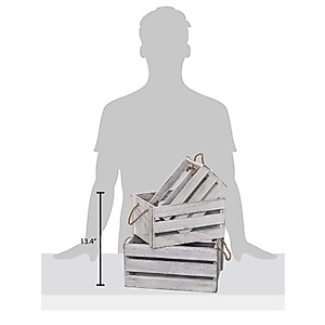 SLPR Wooden Crates for Decoration and Storage (Set of 3, Rope Handles): Rustic White Wood Crate Boxes for Display, Small Distressed Farm Bin, Prop Boxes for Photography, Craft Storage
