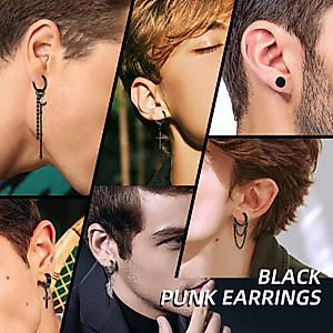 FIFATA 20 Pieces Men Earrings Set - Black Stainless Steel Chain Hoop Earrings Cross Moon and Star Dangle Earrings Piercing Jewelry for Men Women